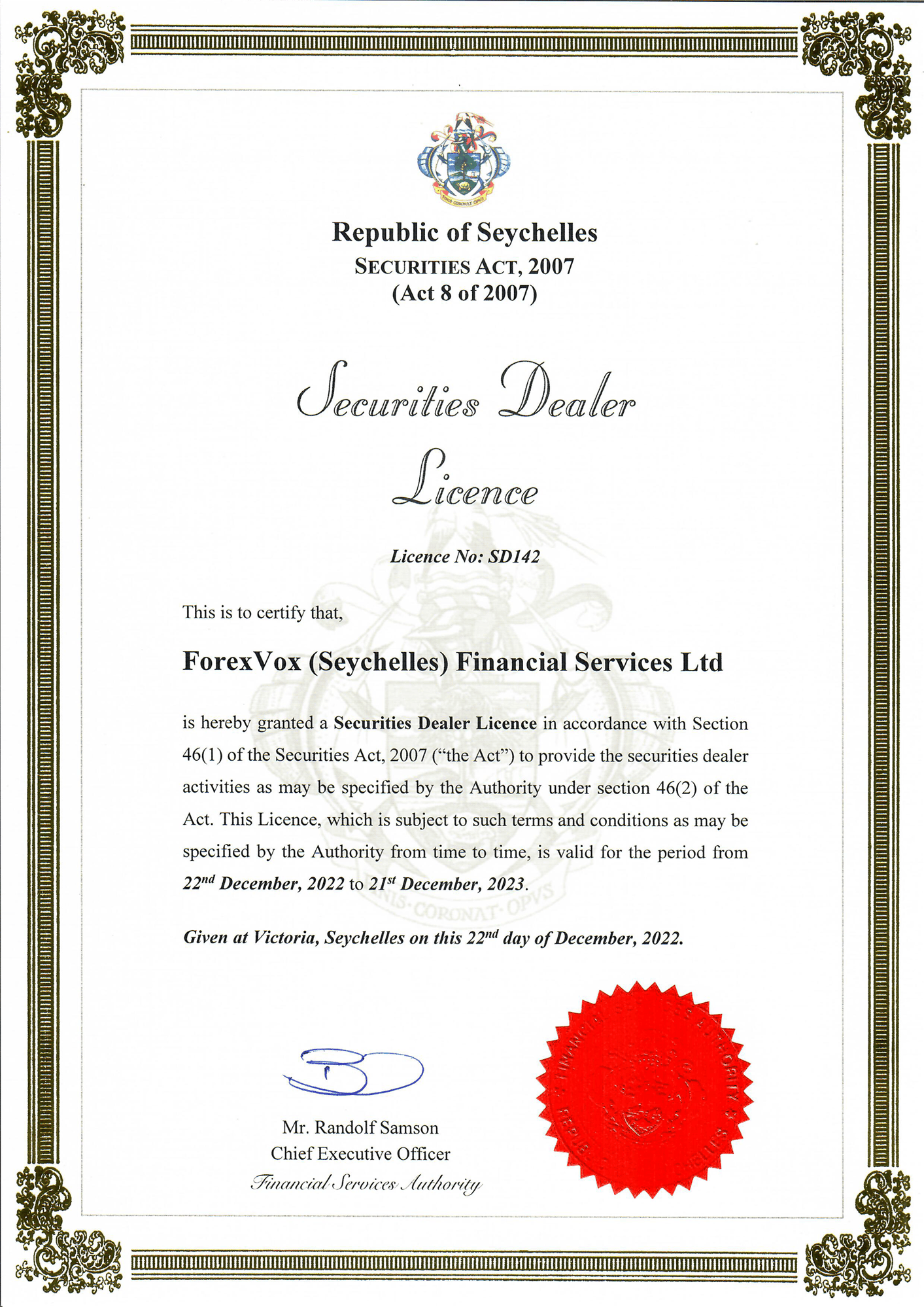 MarketsVox FSA Licence